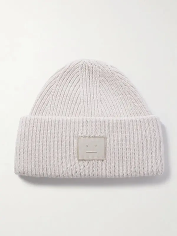Acne Studios Appliquéd Ribbed Wool And Yak Hair-blend Beanie - Gray