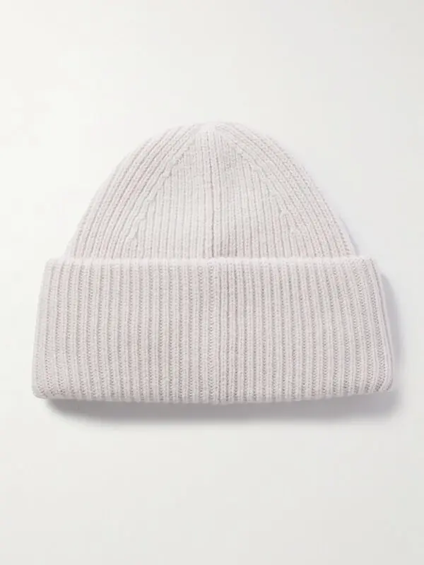 Acne Studios Appliquéd Ribbed Wool And Yak Hair-blend Beanie - Gray
