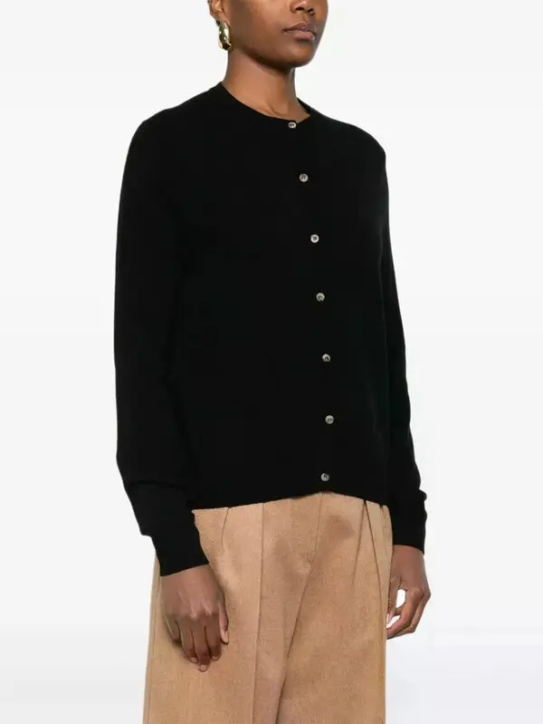 Soft Goat Crew Neck Cardigan - Black