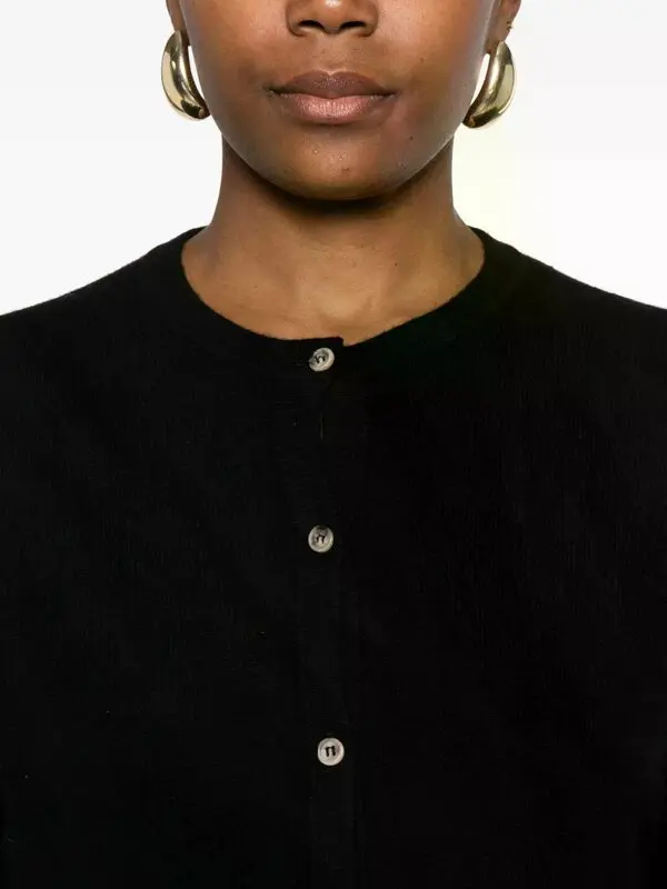 Soft Goat Crew Neck Cardigan - Black