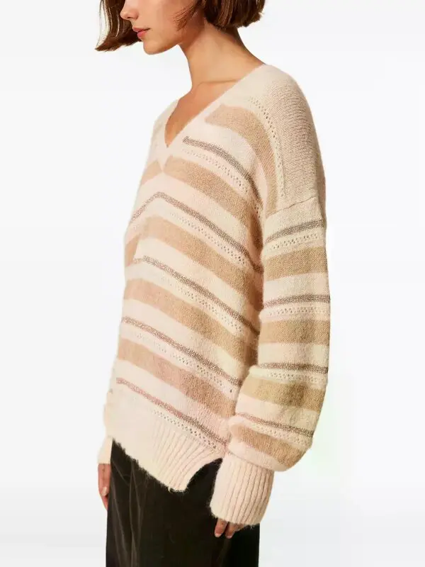 TWINSET Striped V-neck Sweater - Neutrals