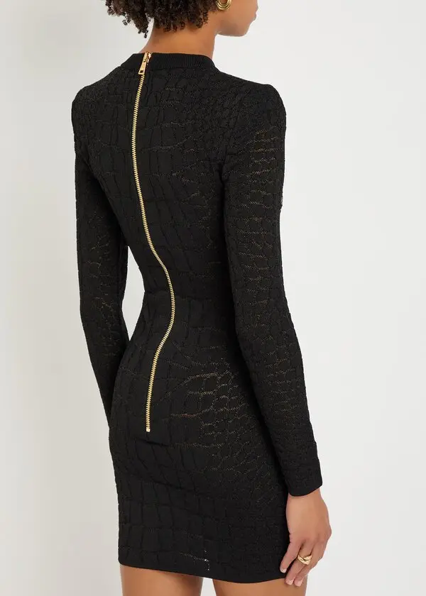 Balmain Sequin-embellished Crocodile-knit Mini Dress