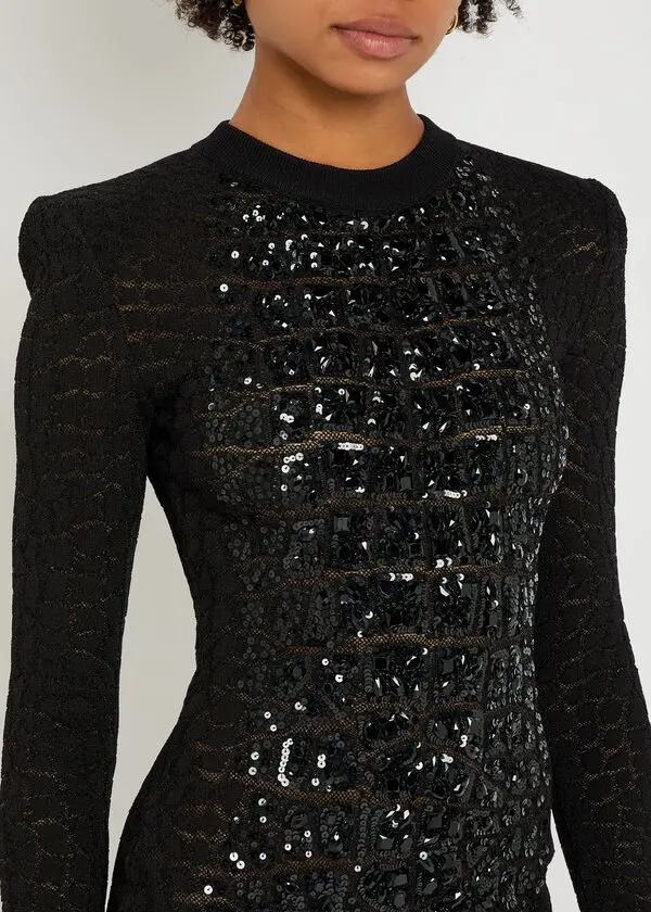 Balmain Sequin-embellished Crocodile-knit Mini Dress