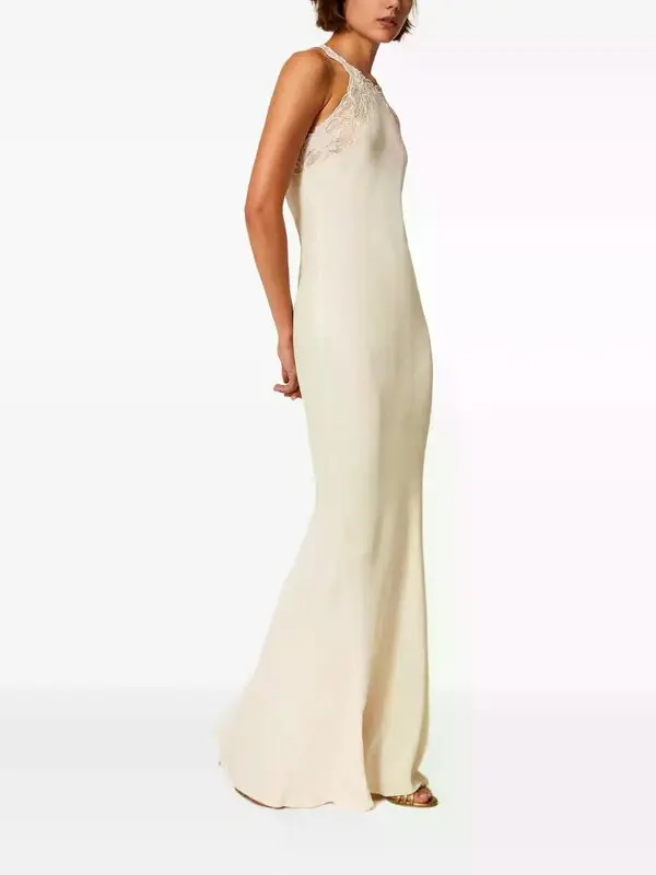 TWINSET Lace-embellished Satin Maxi Dress - White
