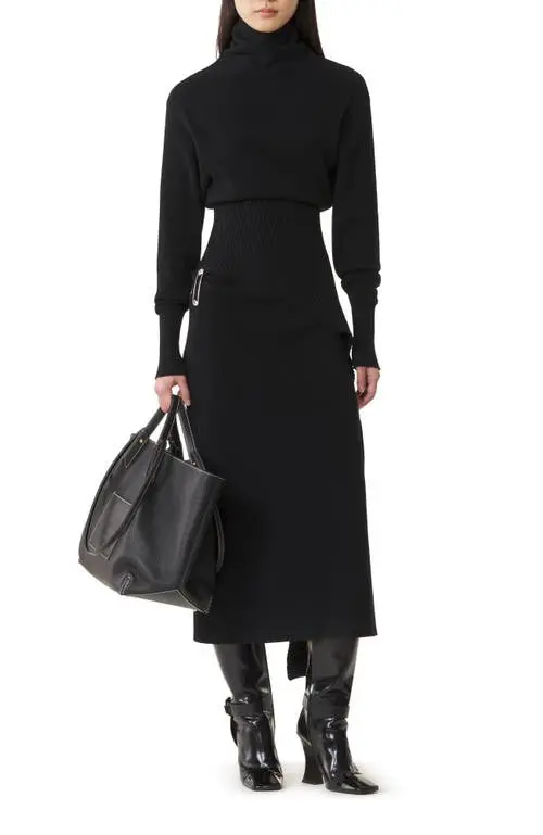 LANVIN Wool And Cashmere High Neck Midi Dress - Black