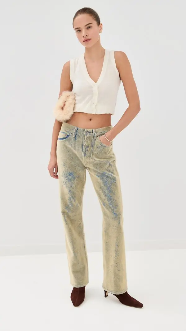 Acne Studios Loose-fit Flocked Denim - Blue/beige