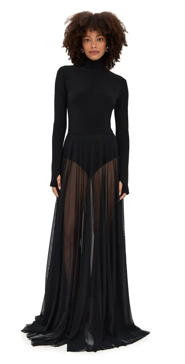 Norma Kamali Long Sleeve Turtleneck Flared Gown
