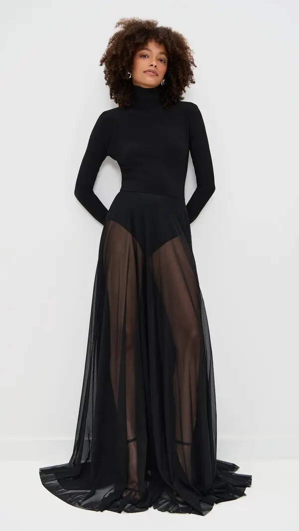 Norma Kamali Long Sleeve Turtleneck Flared Gown