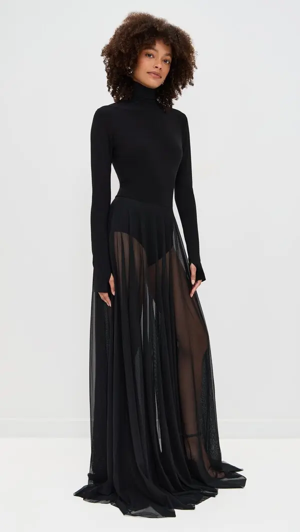 Norma Kamali Long Sleeve Turtleneck Flared Gown