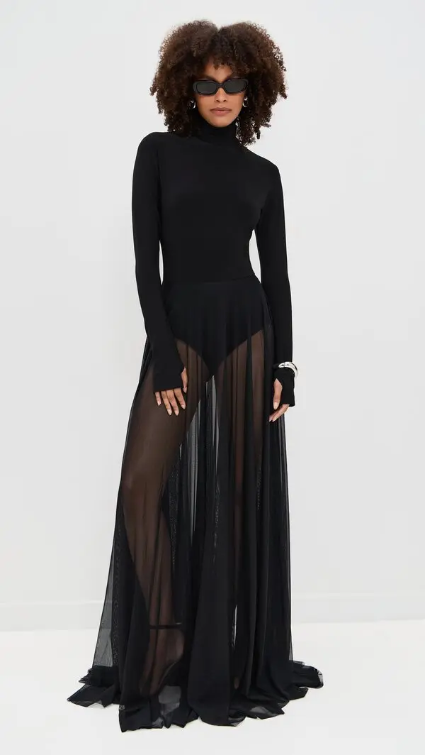 Norma Kamali Long Sleeve Turtleneck Flared Gown