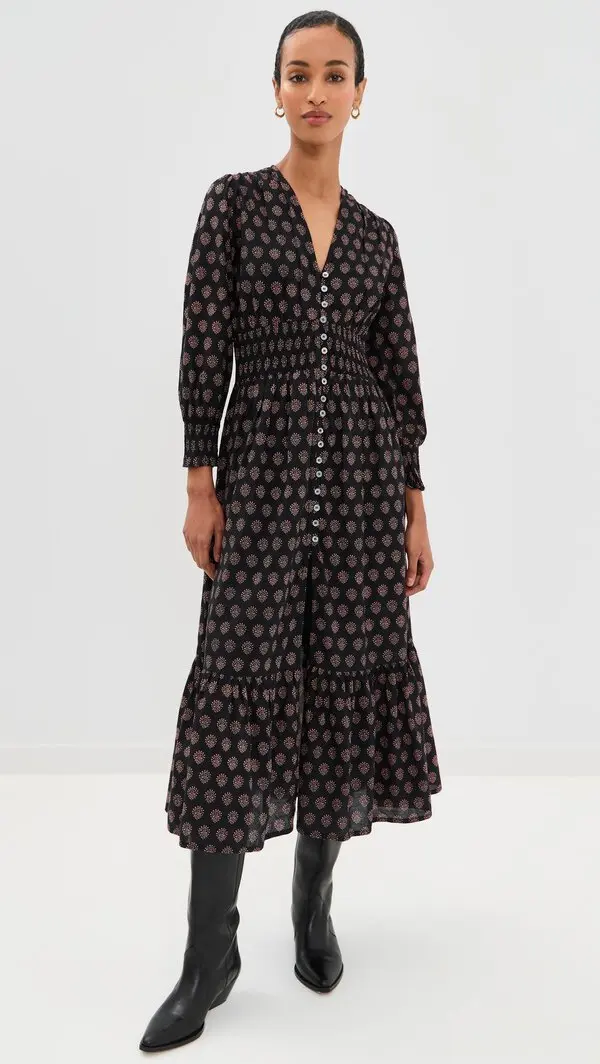 MAREA Francesca Botanical Print V-neck Midi Dress