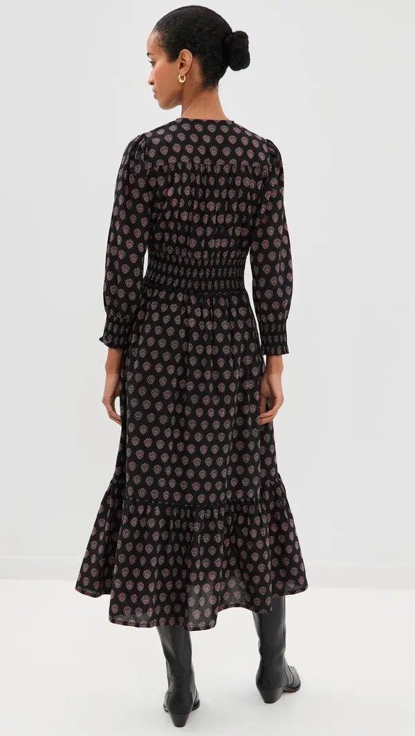 MAREA Francesca Botanical Print V-neck Midi Dress