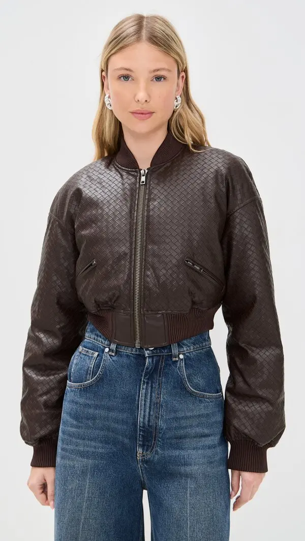 ROTATE BY BIRGER CHRISTENSEN Cropped Faux Leather Puffer Jacket
