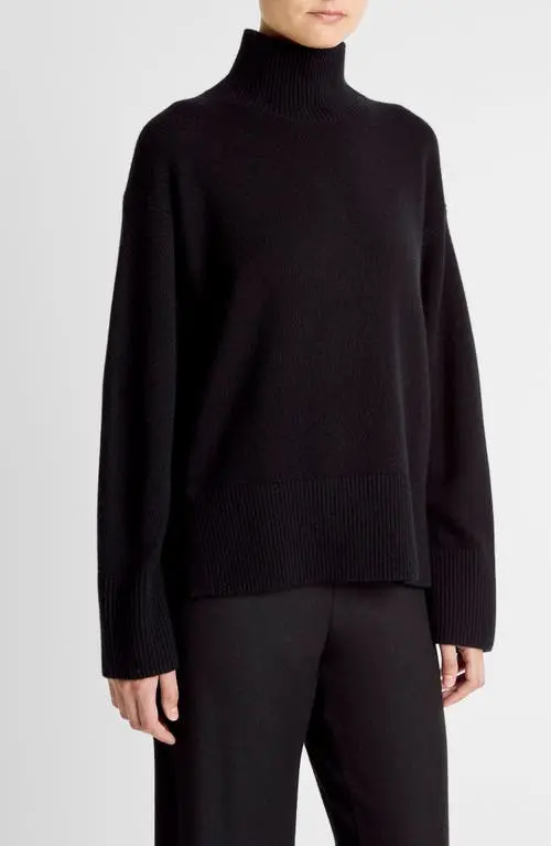 Vince Wool & Cashmere Mock Neck Tunic Sweater - Black