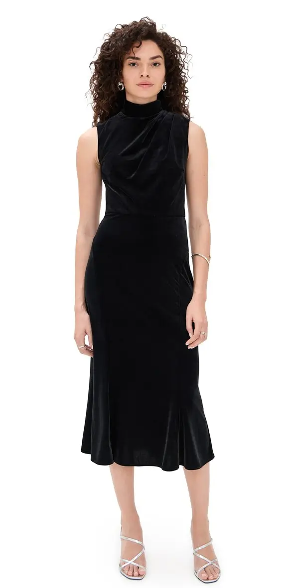 Shoshanna Audrey Velvet Mock Neck Sleeveless Dress