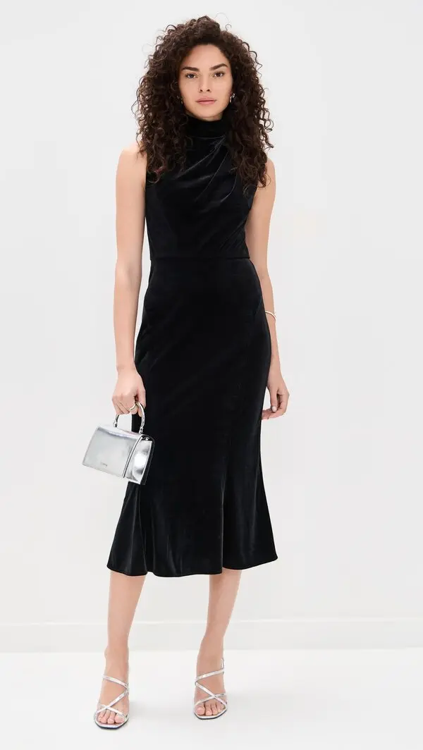 Shoshanna Audrey Velvet Mock Neck Sleeveless Dress