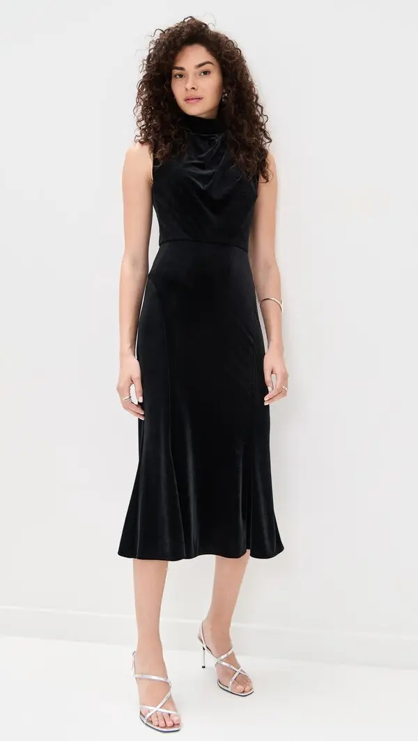 Shoshanna Audrey Velvet Mock Neck Sleeveless Dress