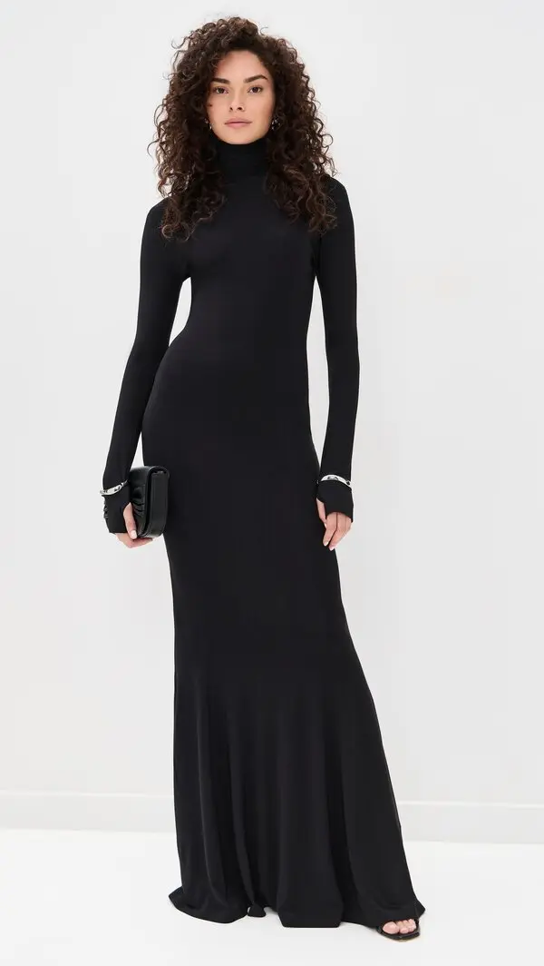Norma Kamali Long Sleeve Turtle Fishtail Gown - Black