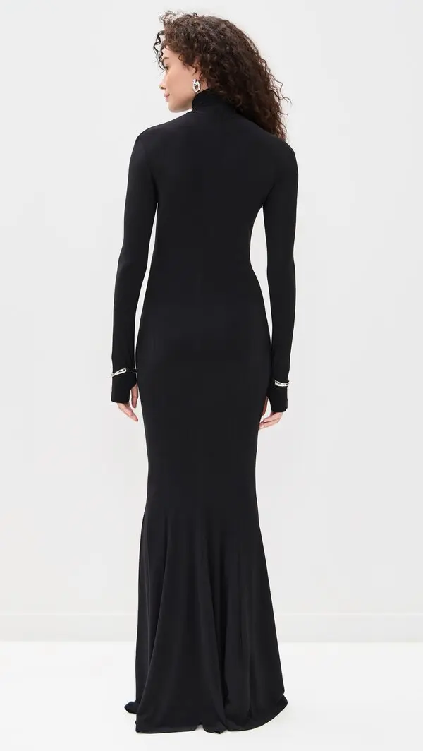 Norma Kamali Long Sleeve Turtle Fishtail Gown - Black