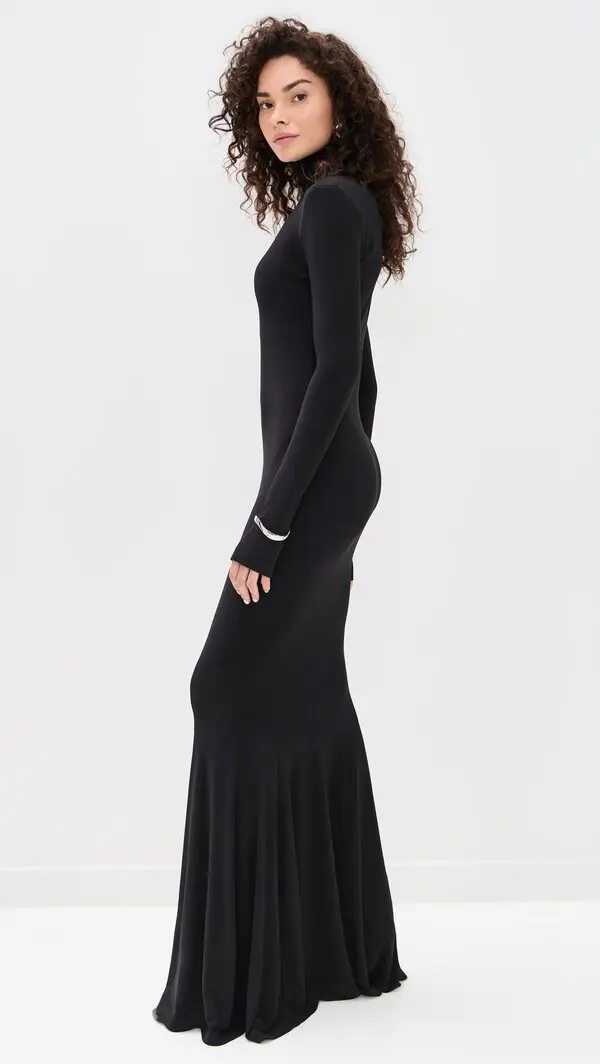 Norma Kamali Long Sleeve Turtle Fishtail Gown - Black
