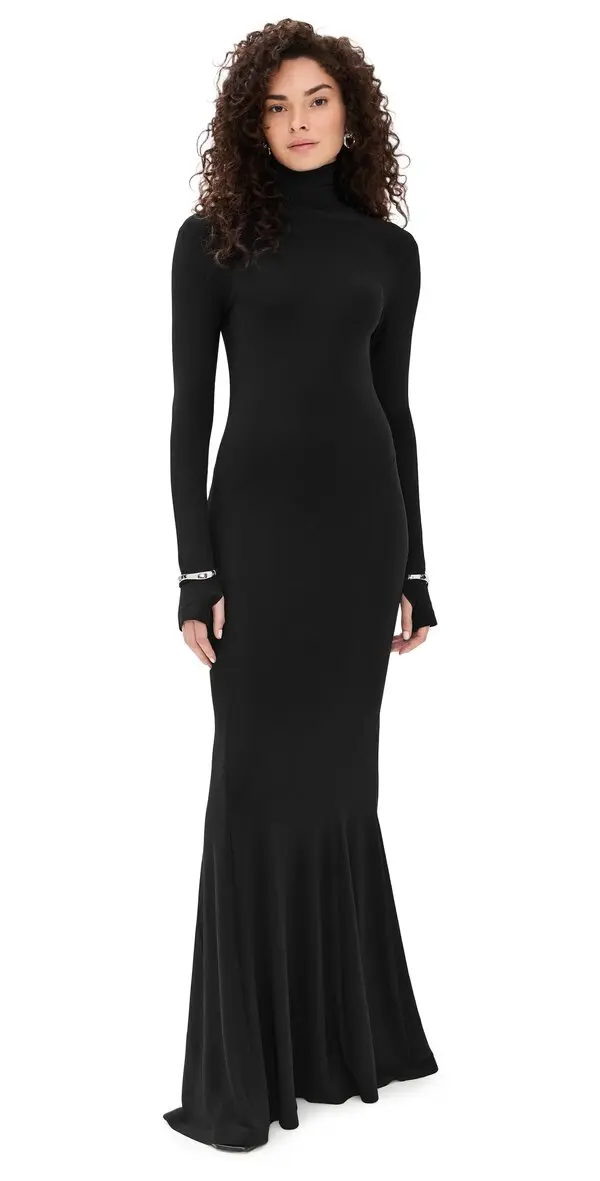Norma Kamali Long Sleeve Turtle Fishtail Gown - Black