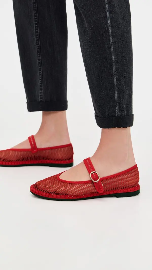 FLABELUS Isabella Mesh Mary Jane Flats - Red