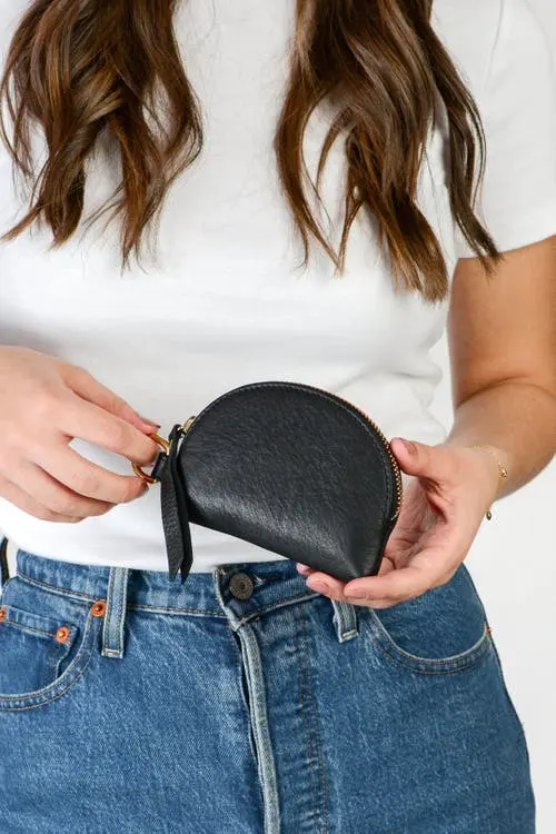 TAH Half Moon Leather Coin Pouch - Black