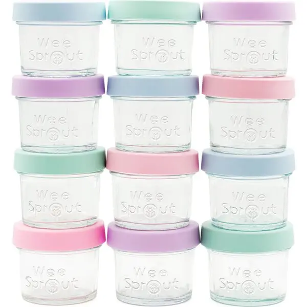WEESPROUT Glass Baby Food Storage Jars With Silicone Lids - Pastel Blue/mint/purple/pink
