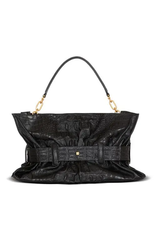 Balmain Medium Anthem Bag In Embossed Crocodile-print Calfskin - Black