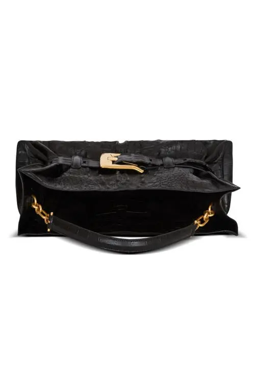 Balmain Medium Anthem Bag In Embossed Crocodile-print Calfskin - Black