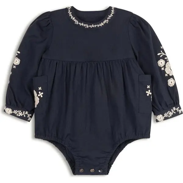 ELY'S & CO. Looms Floral Embroidered Collectionromper - Navy