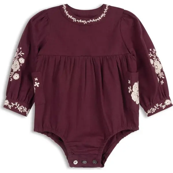 ELY'S & CO. Looms Floral Embroidered Collectionromper - Wine