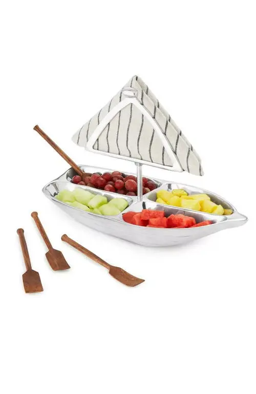 UNCOMMON GOODS Rowboat Serving Bowl With Napkin Holder - Silver /brown