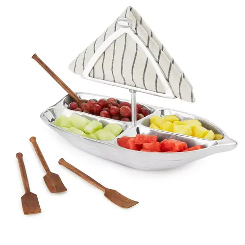 UNCOMMON GOODS Rowboat Serving Bowl With Napkin Holder - Silver/brown