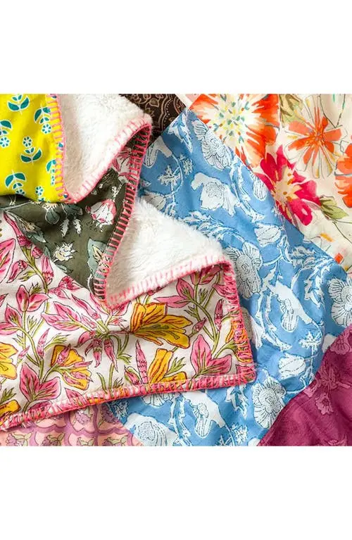 UNCOMMON GOODS Repurposed Sari Plush Backed Blanket