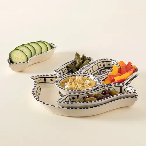 UNCOMMON GOODS Hamsa Mezze Server Kamsah - Blue Hand-painted