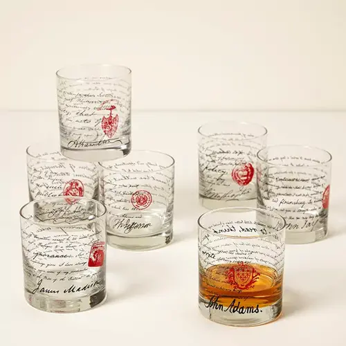 UNCOMMON GOODS Founding Fathers Whiskey Glasses - Red/black