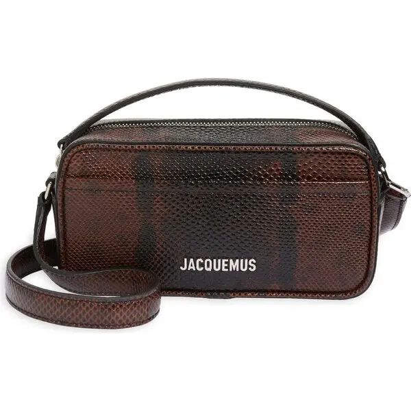 Jacquemus Le Baneto Snakeskin Embossed Leather Camera Bag - Dark Brown 880