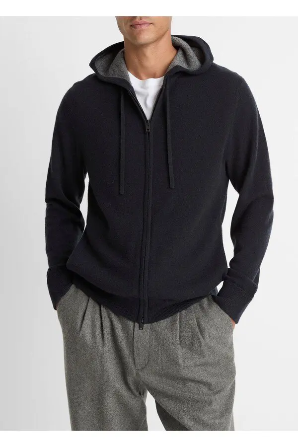 Vince Cashmere Zip-front Hoodie - Blue