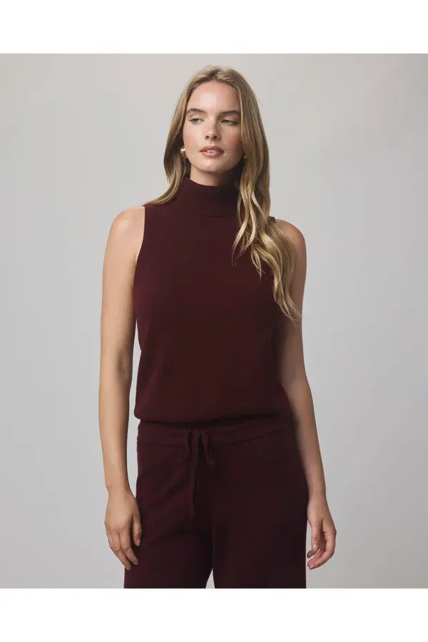 Splendid Tori Cashmere Turtleneck Tank - Burgundy