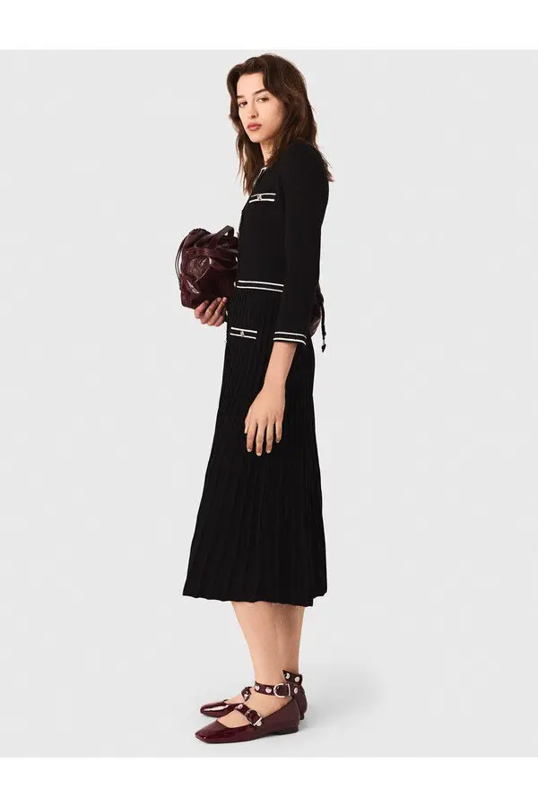 Maje Knit Midi Dress With Pleated Skirt In Black - 55% Off | Editorialist