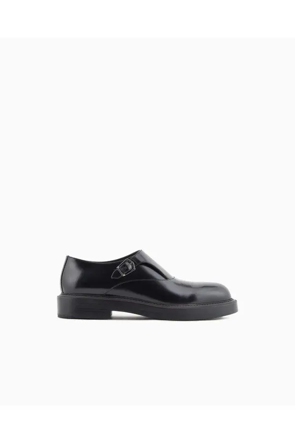Emporio Armani Brushed Leather Monkstraps - Black