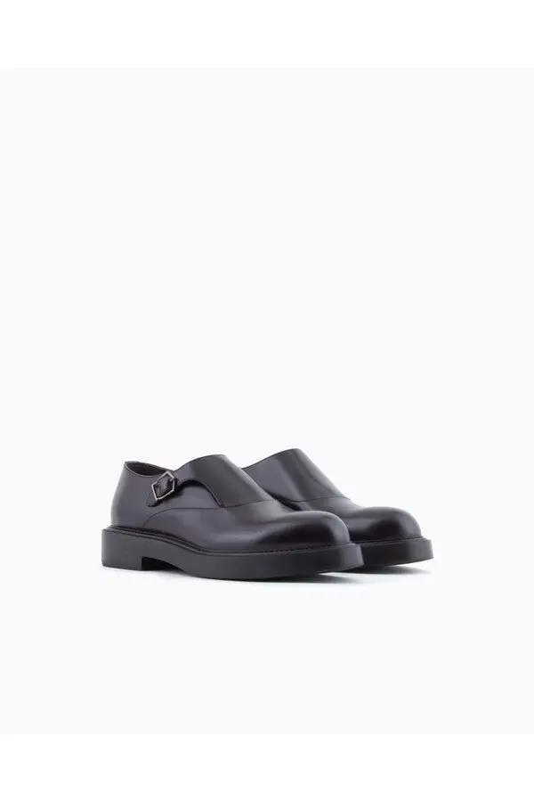 Emporio Armani Brushed Leather Monkstraps - Natural