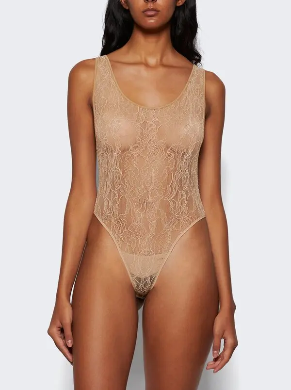 Wardrobe.NYC Lace Tank Bodysuit - Khaki