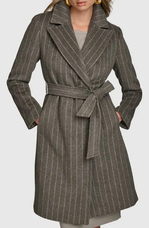 Donna Karan New York Belted Wool-blend Coat - Pinstripe