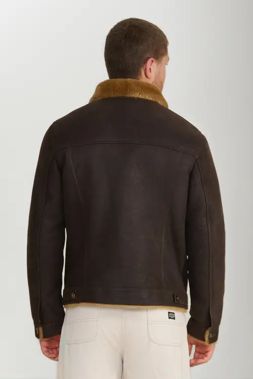 FURNIQ UK Alfie Suede Shearling Jacket - Brown