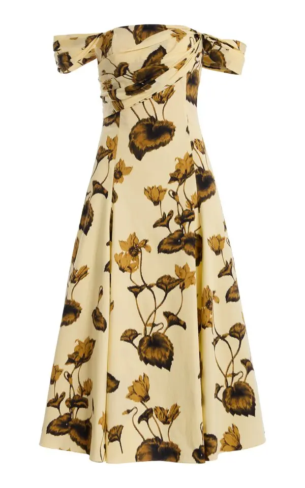 Oscar De La Renta Off-the-shoulder Printed Midi Dress - Yellow