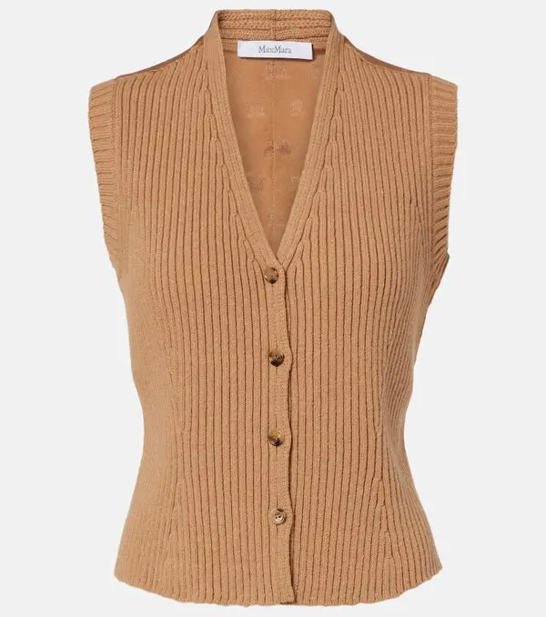 Max Mara Madre Paneled Wool-blend And Satin Vest - Beige