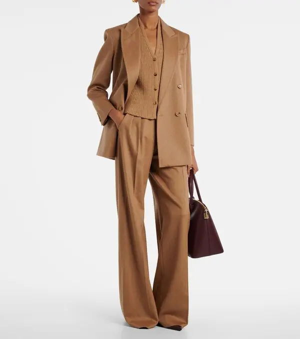 Max Mara Madre Paneled Wool-blend And Satin Vest - Beige