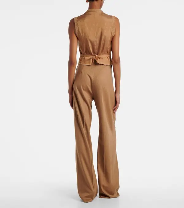 Max Mara Madre Paneled Wool-blend And Satin Vest - Beige